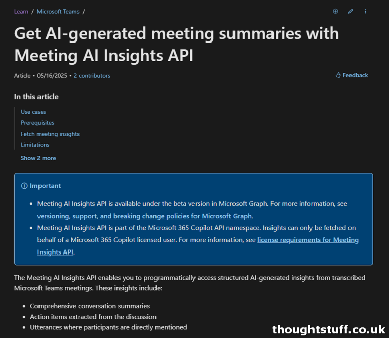 The new Meeting AI Insights API is nice … but there’s a big problem | The thoughtstuff Blog